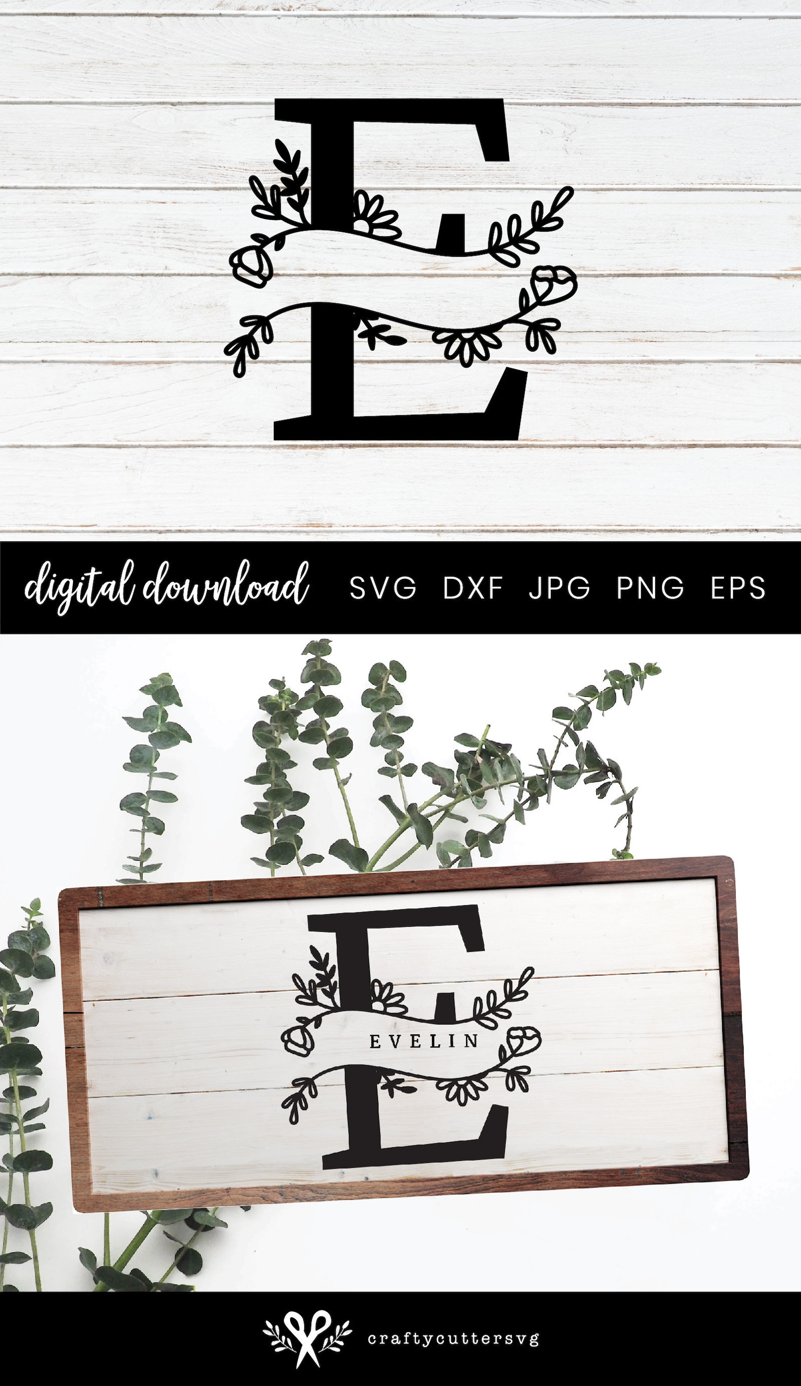 E Monogram Split Alphabet Letter Split Monogram Cut File - Etsy