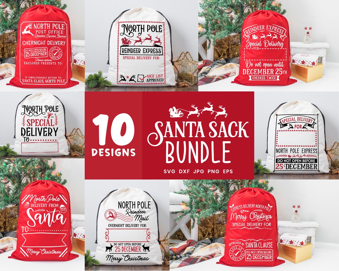 Santa Sack SVG Bundle, Santa Bag for Gifts Design, Christmas Santa Bag ...