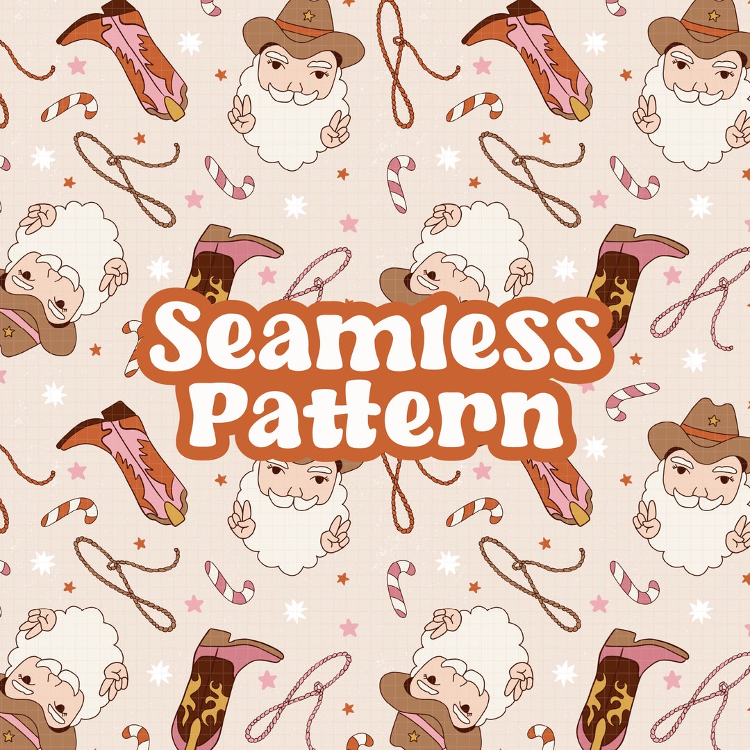 Pink Santa Cowboy Seamless Pattern, Groovy Western Christmas Png ...