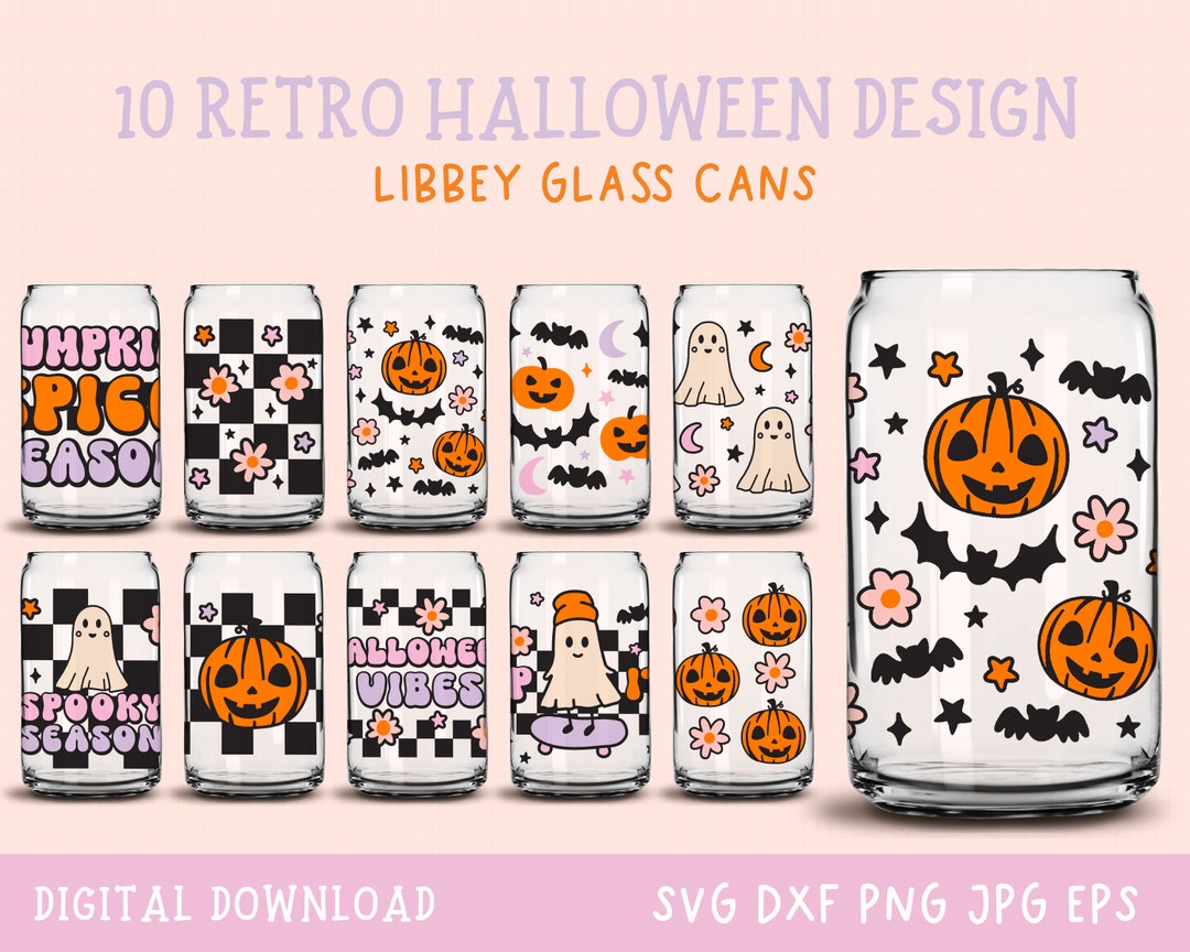 Retro Halloween Svg Bundle, Pastel Pumpkins Svg for Libbey 16oz Can ...