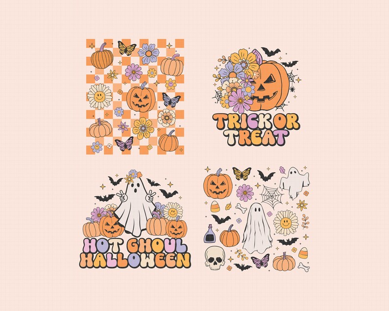 Retro Halloween PNG, Retro Fall Sublimation Bundle, Groovy Halloween ...