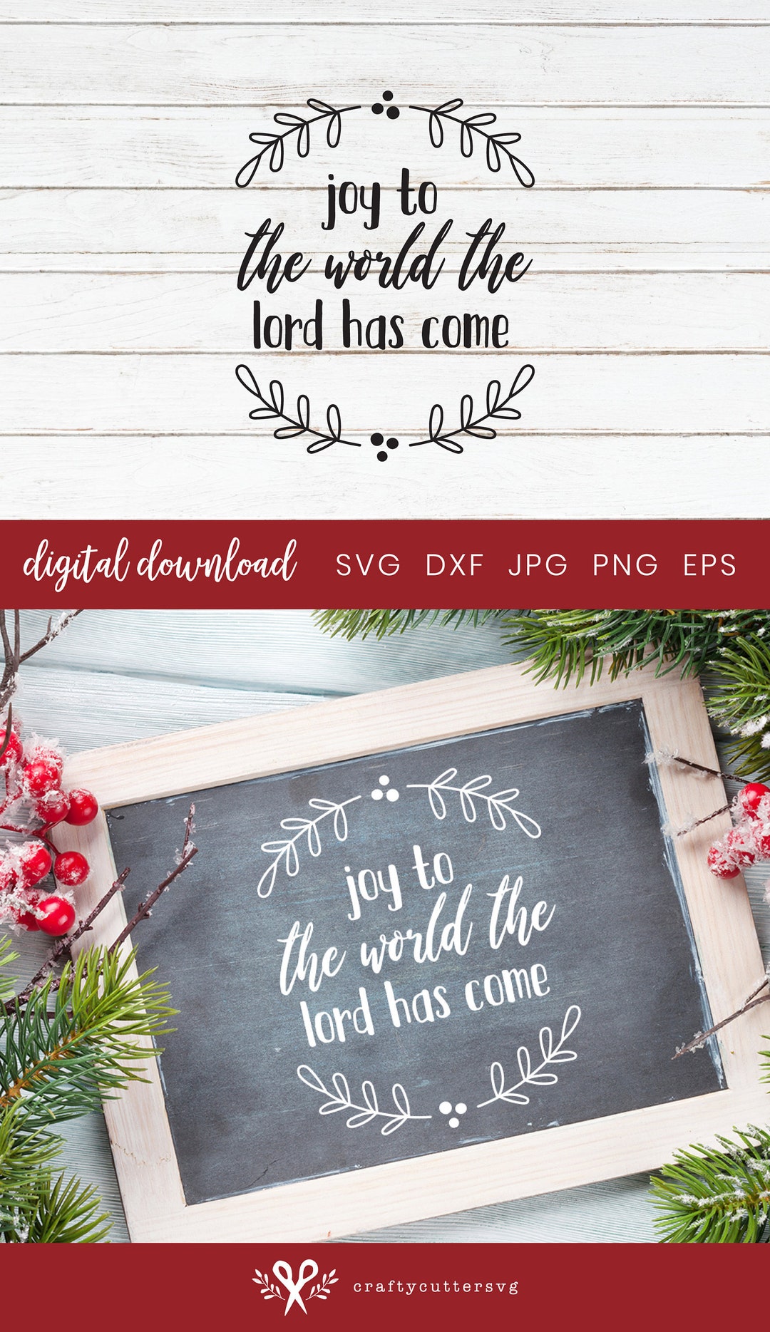 Christmas SVG Wreath Sign, Joy to the World Svg, Botanical Christmas ...