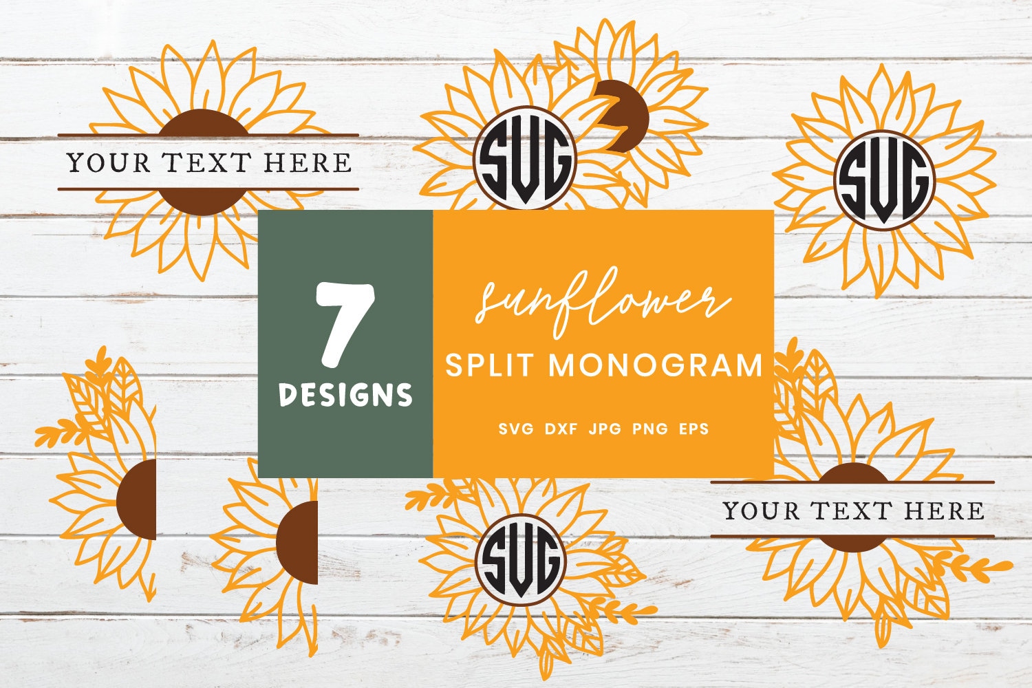 Split Monogram Sunflower Bundle, Sunflower Svg Cut Files, Flower ...