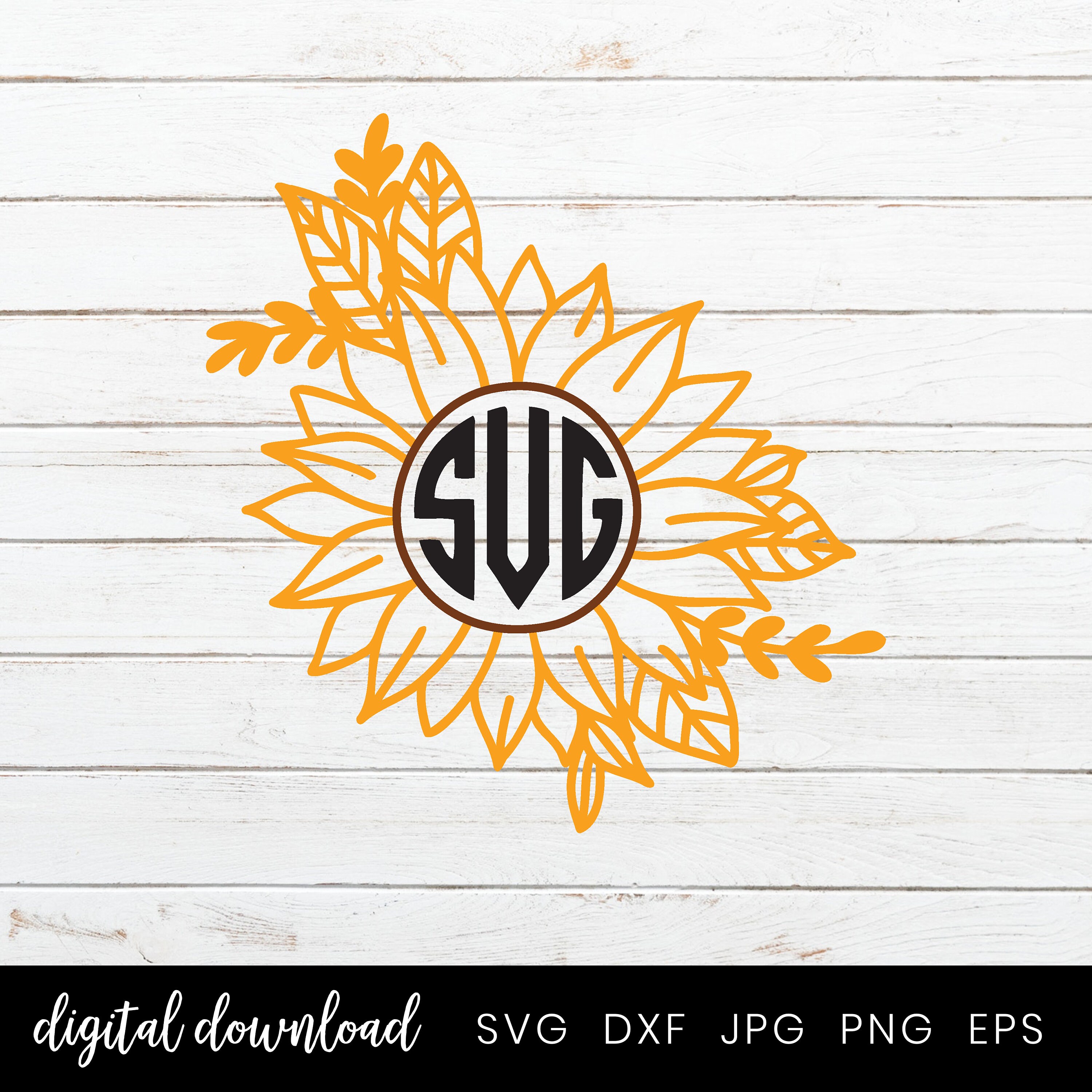 Split Monogram Sunflower Bundle, Sunflower Svg Cut Files, Flower ...