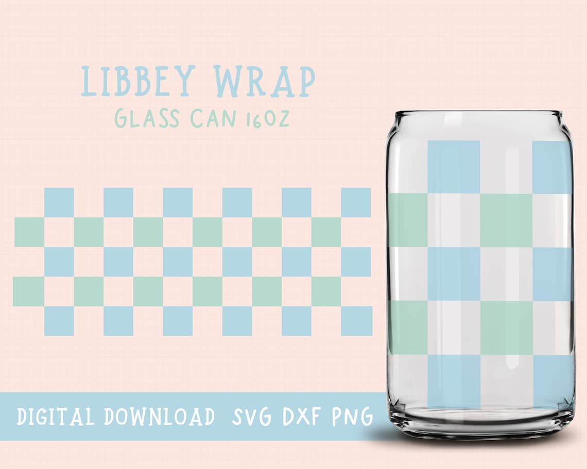 Retro Checkers Pattern Libbey Glass Can Wrap Checkers Svg | Etsy
