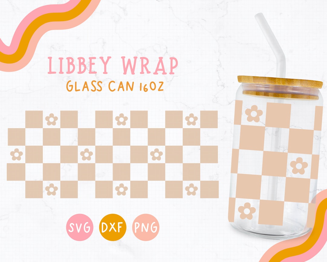 Retro Floral Wrap, Flower Retro Svg, Beige Checkers Svg, Beer Can Glass ...