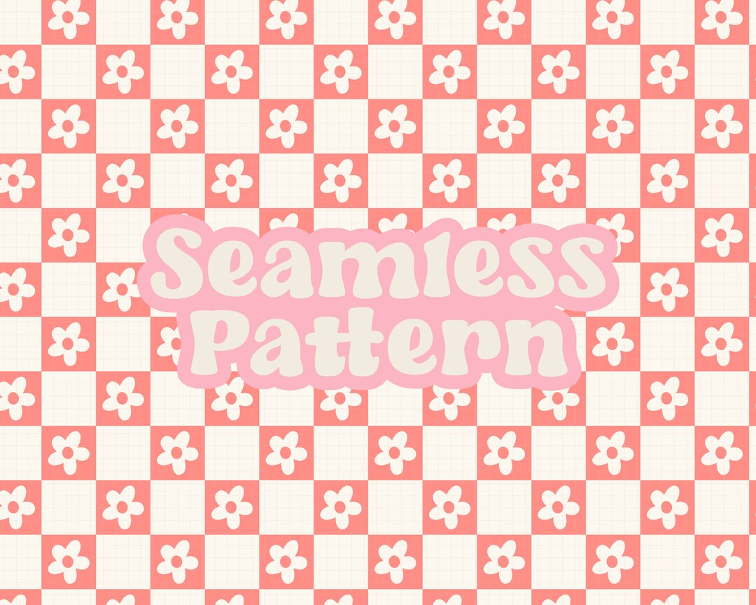 Checkers Seamless Pattern, Red Checkers, Retro Flowers, Sublimation Png ...