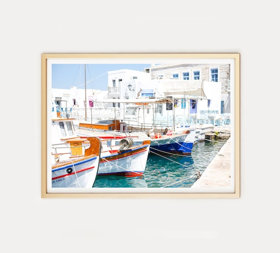 Greece Photo Print // blue Karavi greek Island | Etsy