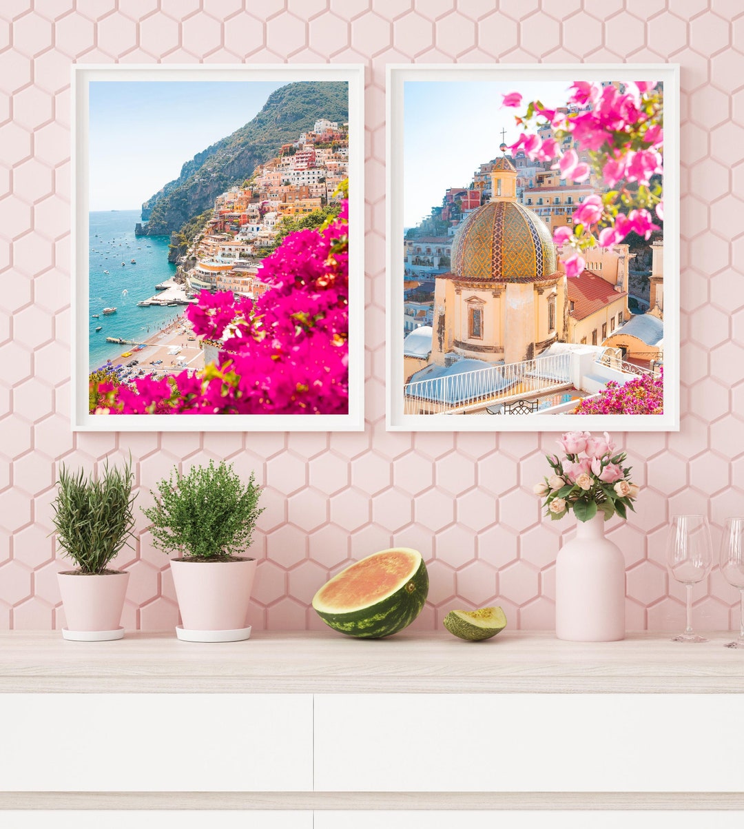 Positano Print Set of 2: Perfectly Pink Positano (positano, Italy ...