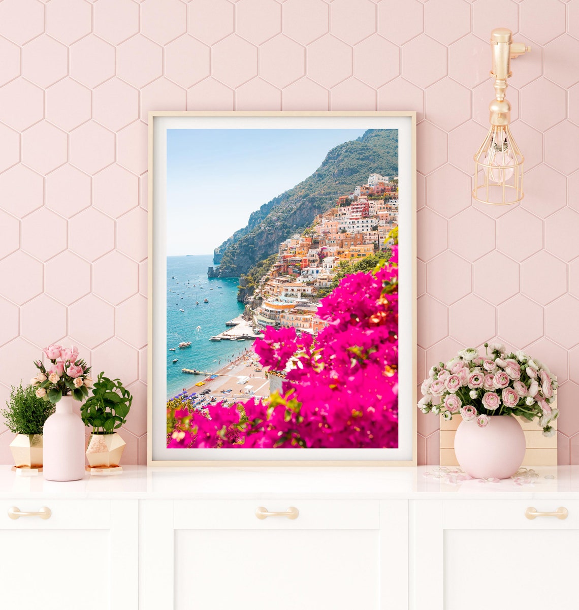Positano Wall Art // Pink Positano(positano Prints, Italy Art Prints ...