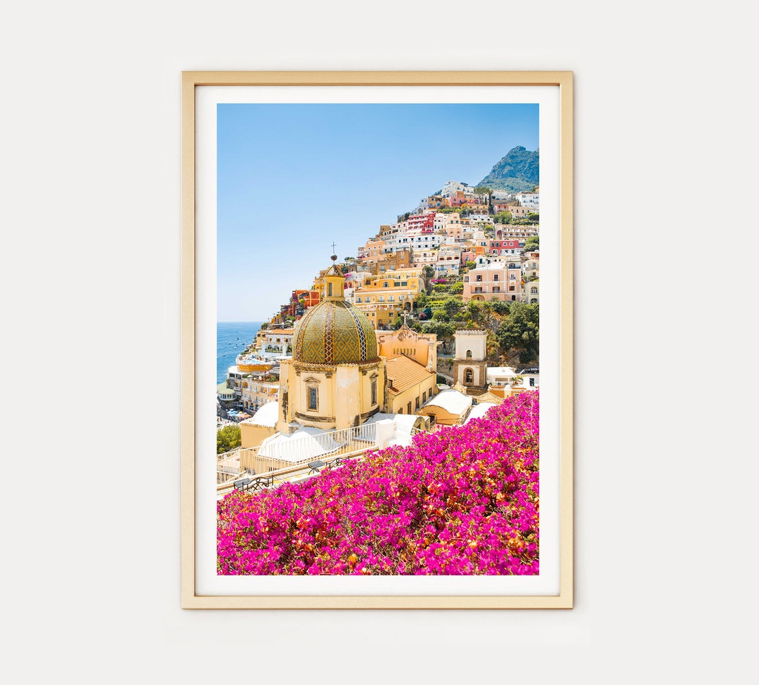 Positano Wall Art // Positano Pink Flowers (positano Prints, Italy Art ...