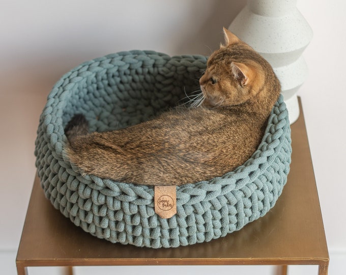 Chunky Chrochet Cat Bed / Basket Pastel Soft Blue - Etsy