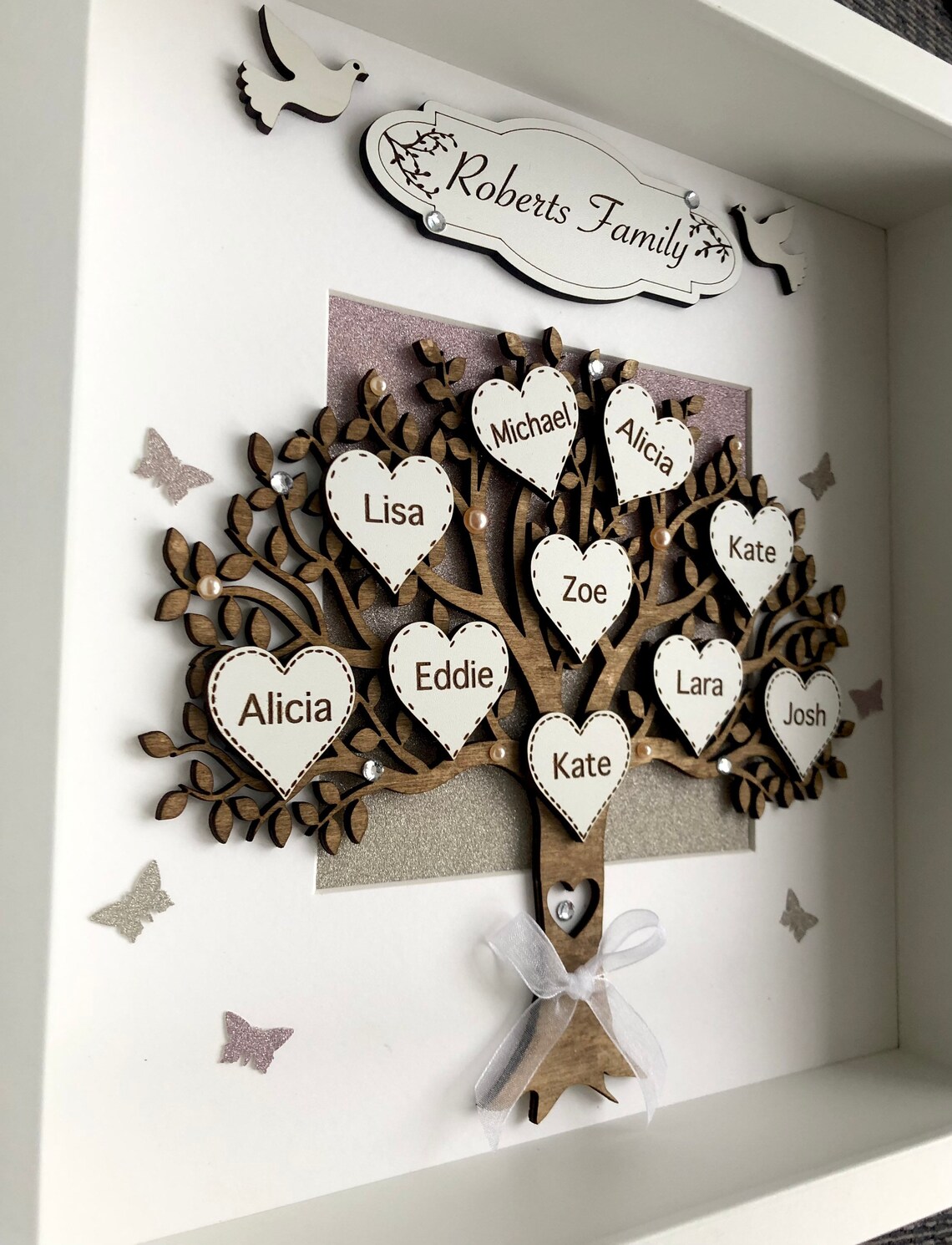 Personalised Family Tree 3 D Box Frame Family Grandchildren - Etsy UK