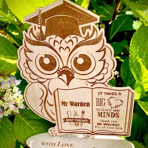 Personalised Teacher Gift , Wooden Owl, Teacher Wooden Keepsake, Owl ...