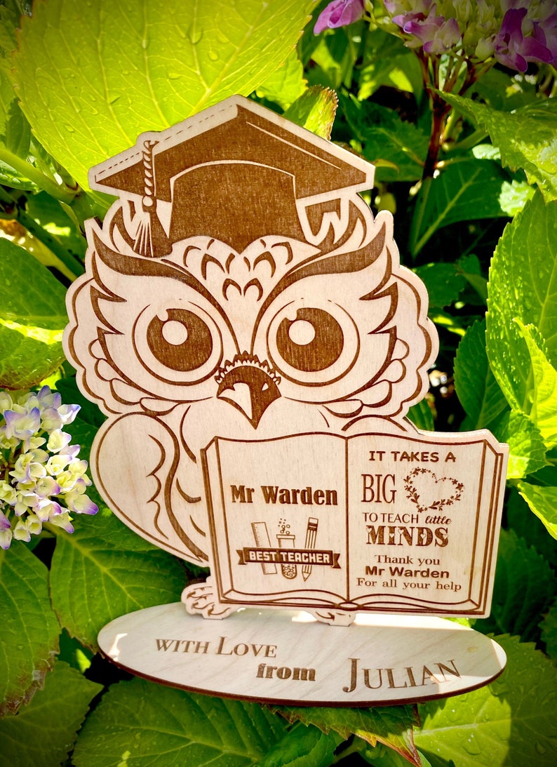 Personalised Teacher Gift , Wooden Owl, Teacher Wooden Keepsake, Owl ...