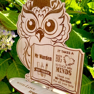 Personalised Teacher Gift , Wooden Owl, Teacher Wooden Keepsake, Owl ...