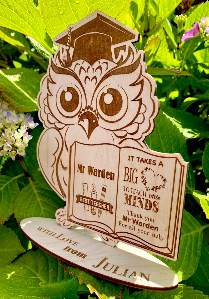 Personalised Teacher Gift , Wooden Owl, Teacher Wooden Keepsake, Owl ...