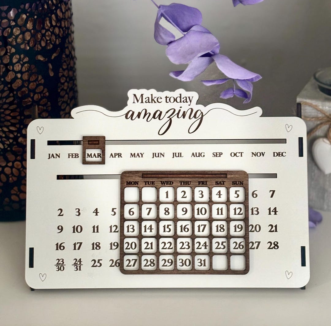 Wooden Perpetual Calendar Desk, Wooden Calendar, Gift for Anniversary ...
