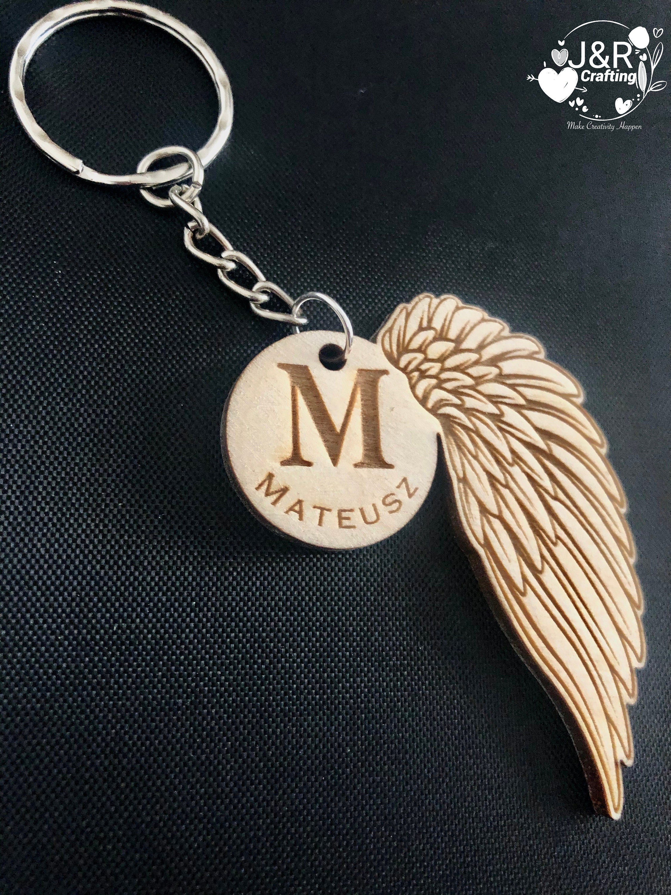 Personalised Initial & Name, Angel Wing Keyring - Etsy UK