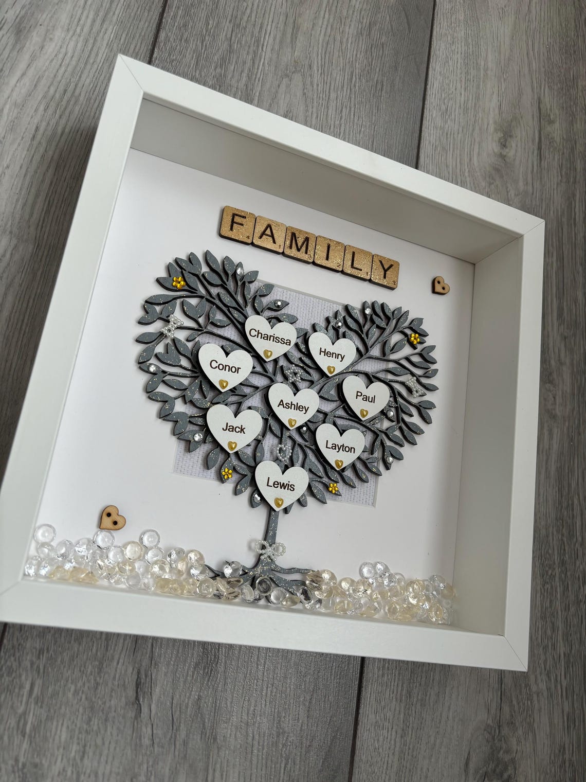 Personalized 3D Family Tree Box Frame, Engraved Hearts - Etsy