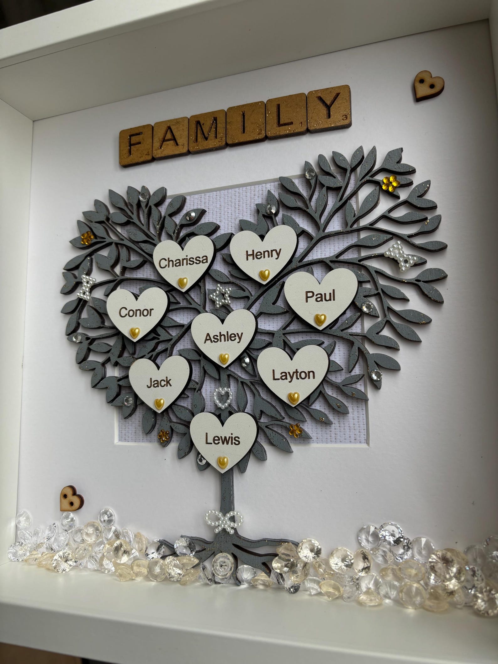 Personalized 3D Family Tree Box Frame, Engraved Hearts - Etsy