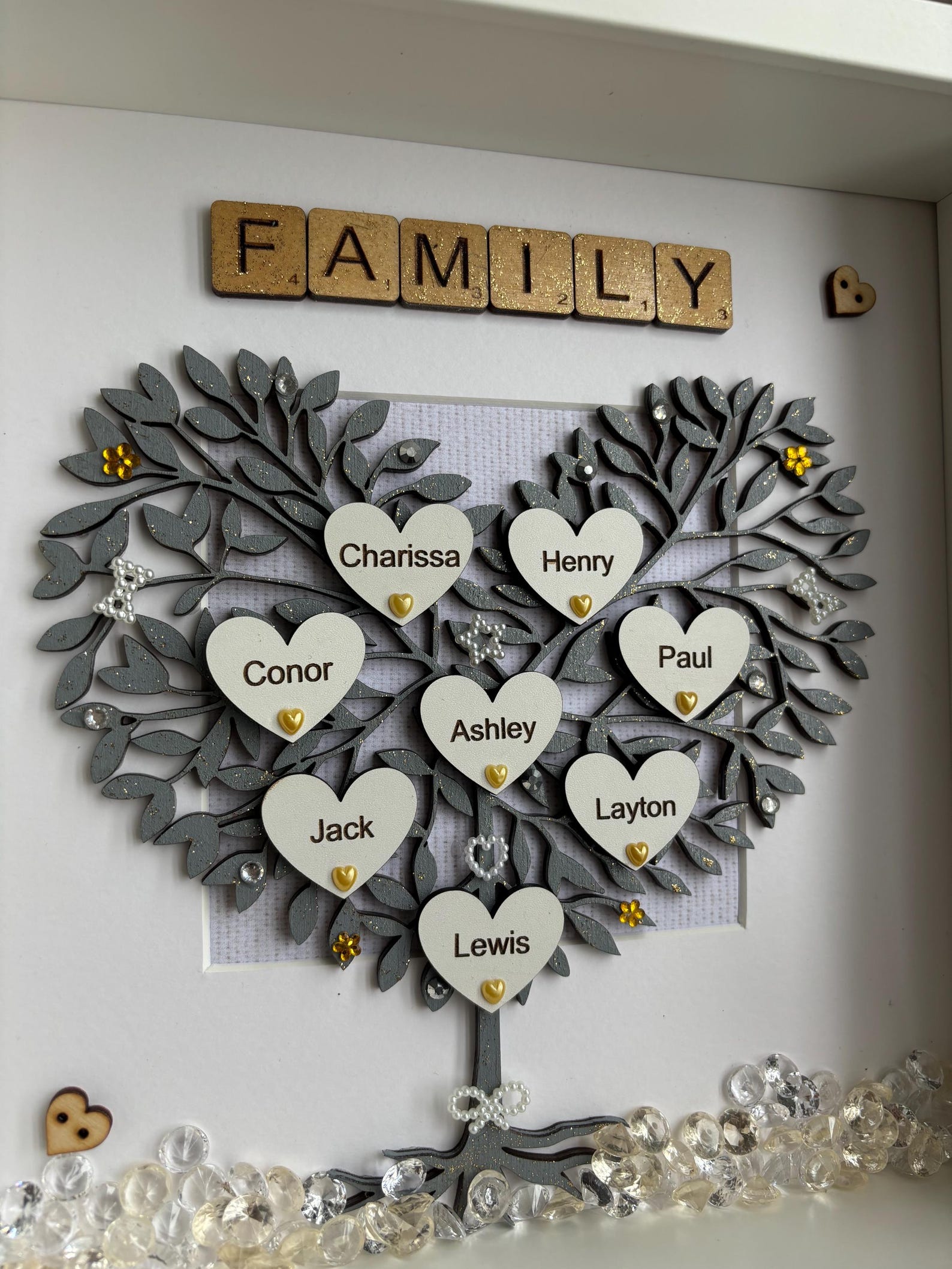 Personalized 3D Family Tree Box Frame, Engraved Hearts - Etsy