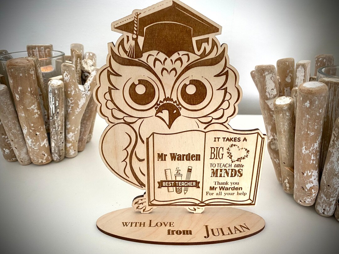 Personalised Teacher Gift , Wooden Owl, Teacher Wooden Keepsake, Owl ...