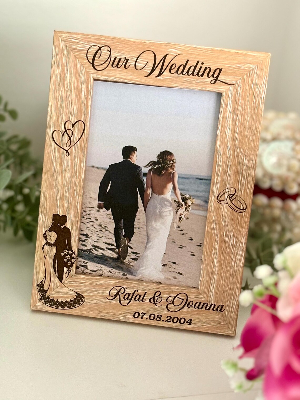 Personalized Engraved Wooden Wedding Photo Frame, Any Language - Etsy