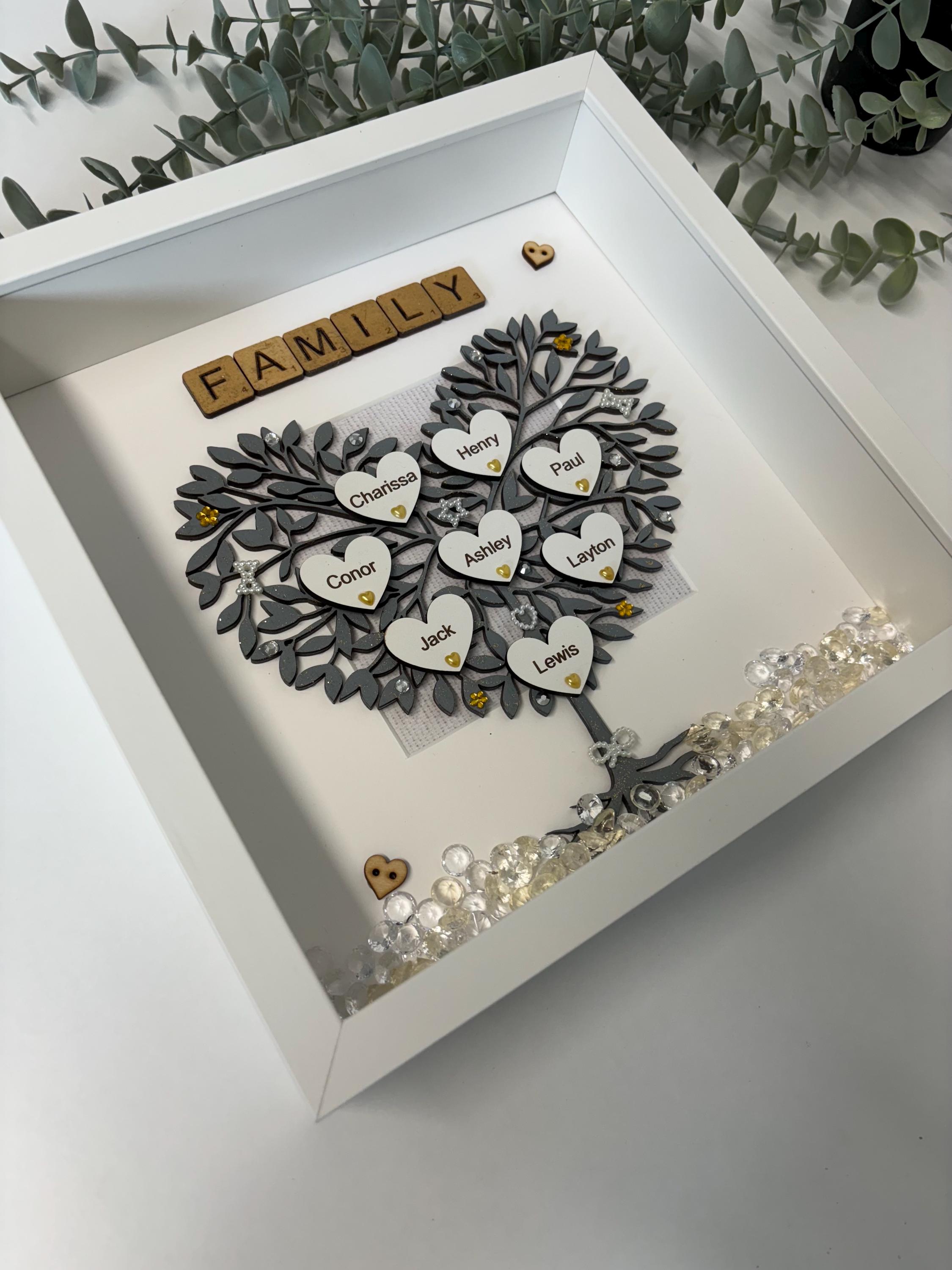 Personalized 3D Family Tree Box Frame, Engraved Hearts - Etsy