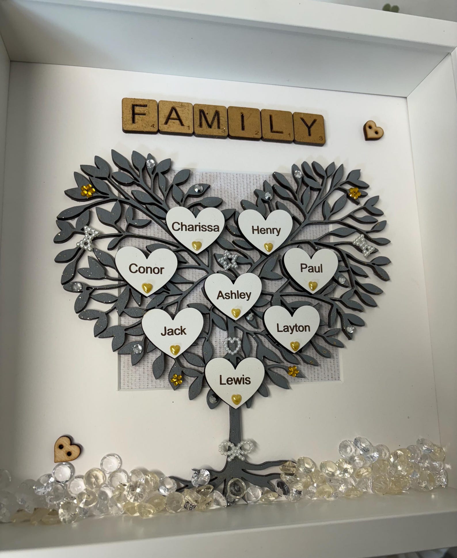 Personalized 3D Family Tree Box Frame, Engraved Hearts - Etsy
