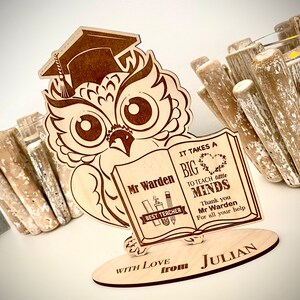 Personalised Teacher Gift , Wooden Owl, Teacher Wooden Keepsake, Owl ...