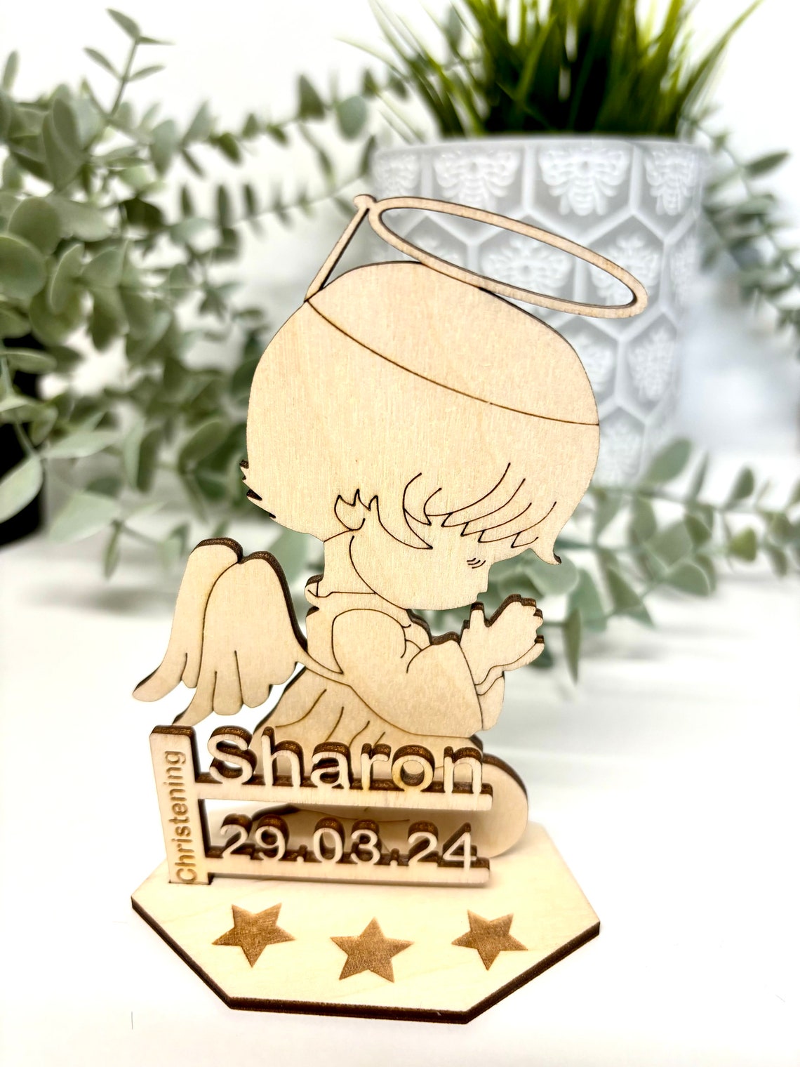 Personalised Christening Gift, Angel With Stand ,plaque, Christening ...