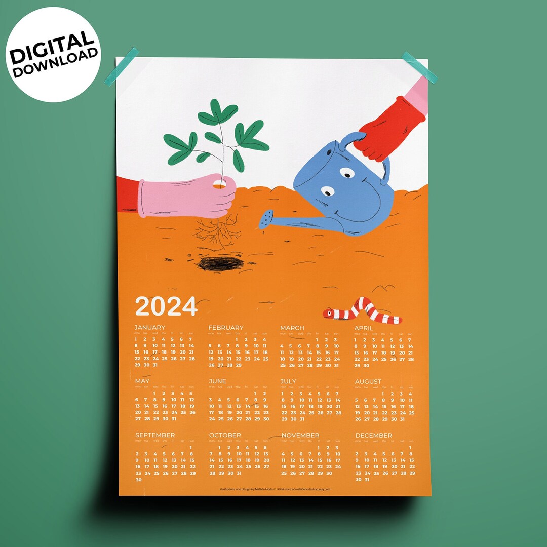 Fun Gardner 2024 Printable Calendar, 2024 Year Calendar, A3 Calendar ...