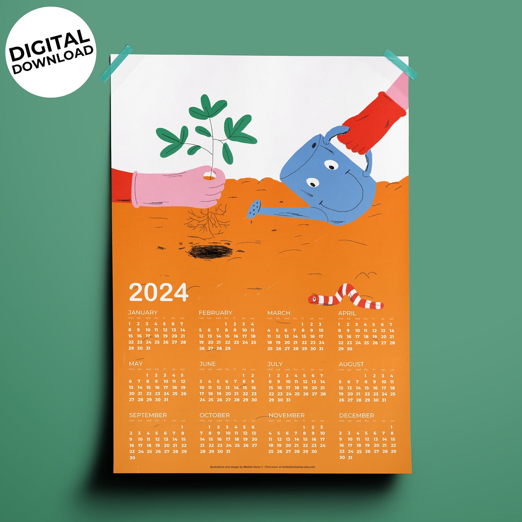 Fun Gardner 2024 Printable Calendar, 2024 Year Calendar, A3 Calendar ...