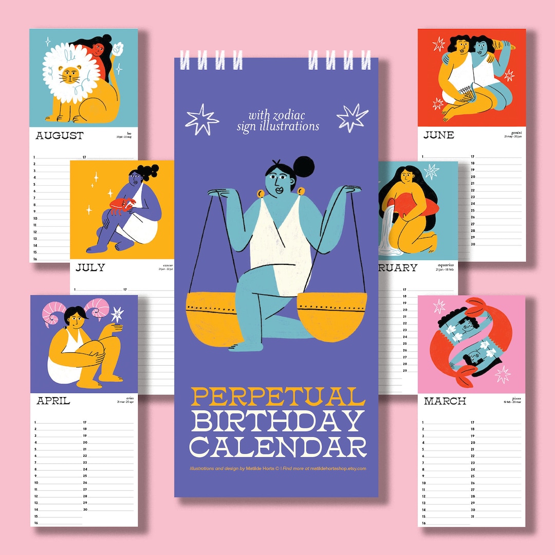 Perpetual Birthday Calendar, Printable Perpetual Calendar, Astrology ...