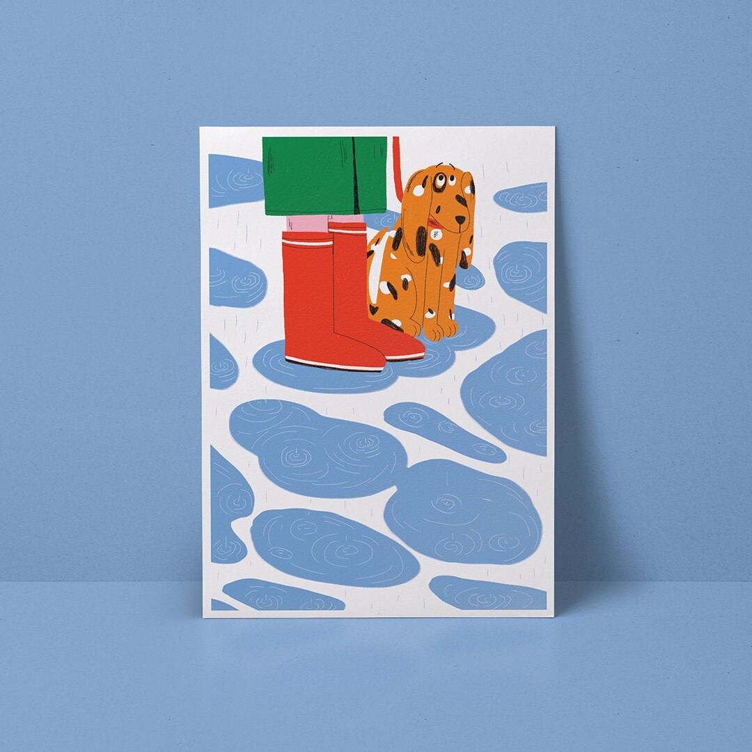 Dog Wall Art Rain Dog Walk Poster Dog and Girl Digital - Etsy