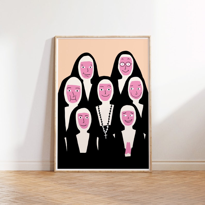 Nuns Poster Faces Friendly A3 Print Nun Religious Wall Art Print, Funny ...