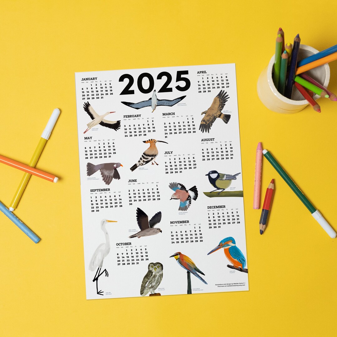 2025 Bird Printable Calendar, Printable Yearly Calendar, Aesthetic ...