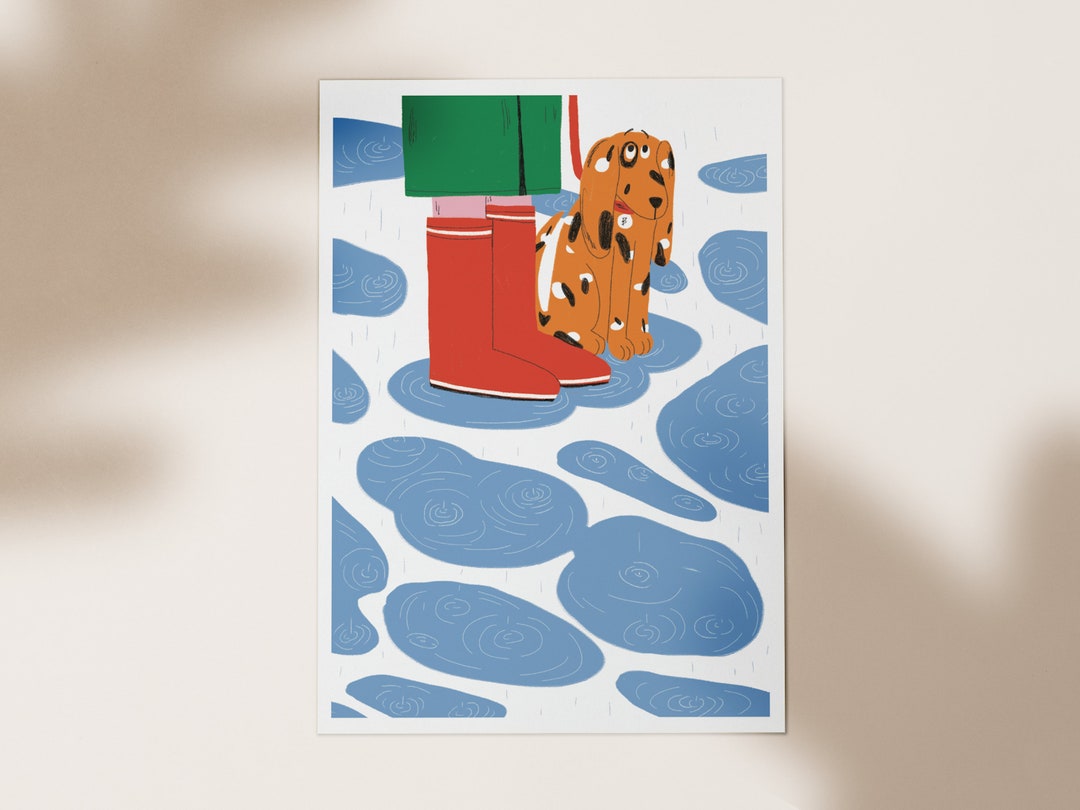 Dog Wall Art, Rain Dog Walk Poster, Dog Print, Kids Poster Wall Art ...