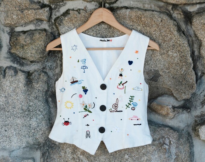 Hand Embroidered Linen Vest, Second Hand Clothes, Upcycled Clothes ...