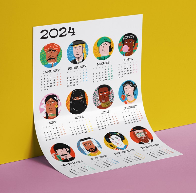 People 2024 Printable Calendar, 2024 Year Calendar, A3 Calendar, Artist ...