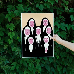 Nuns Poster Faces Friendly A3 Print Nun Religious Wall Art Print, Funny ...