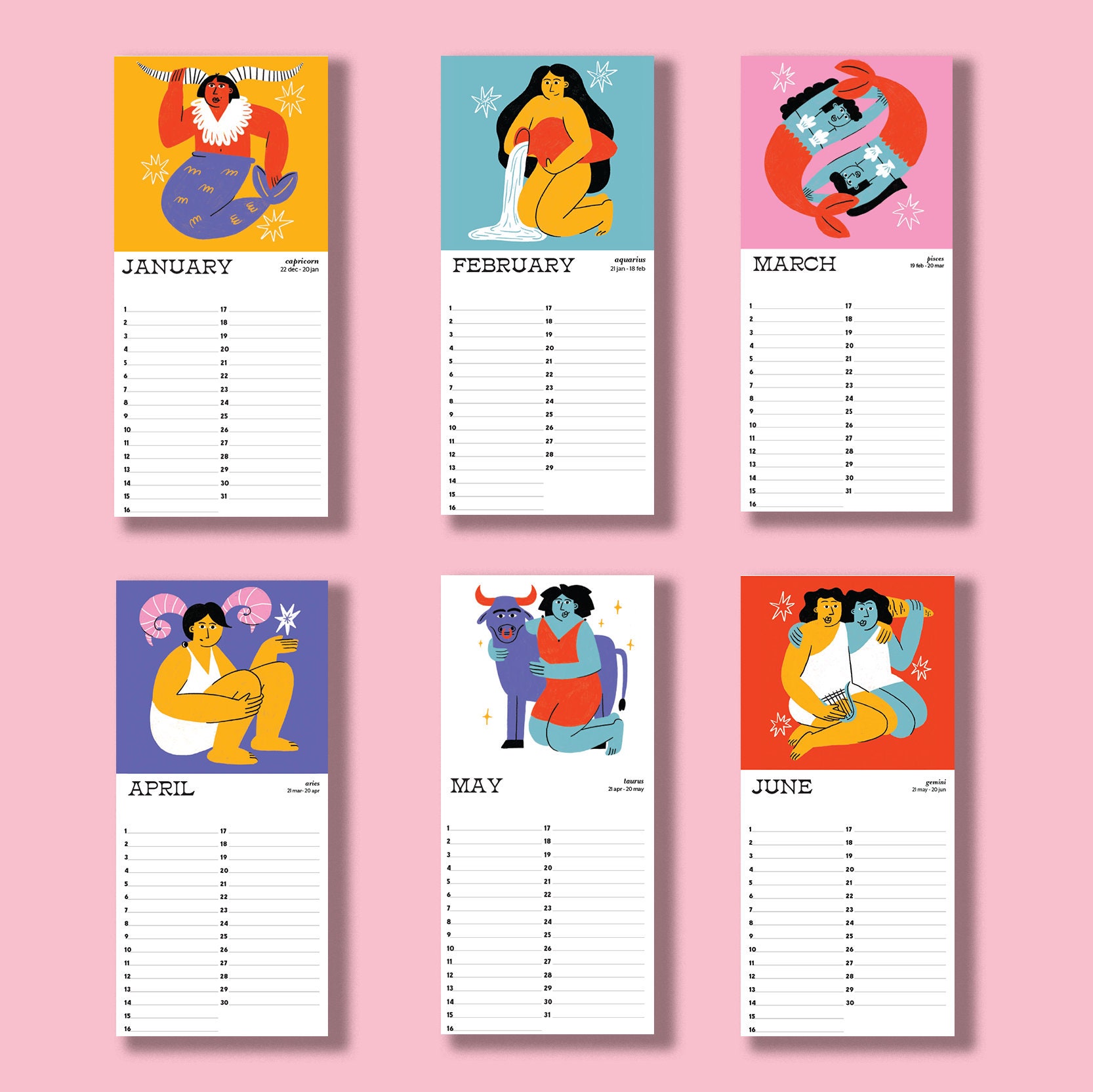 Perpetual Birthday Calendar, Printable Perpetual Calendar, Astrology ...