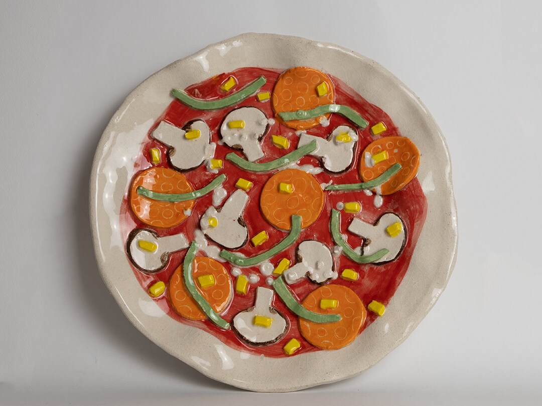 Pizza Ceramic Piece Illustrated Plate Pepperoni Hang Wall Pizzeria ...