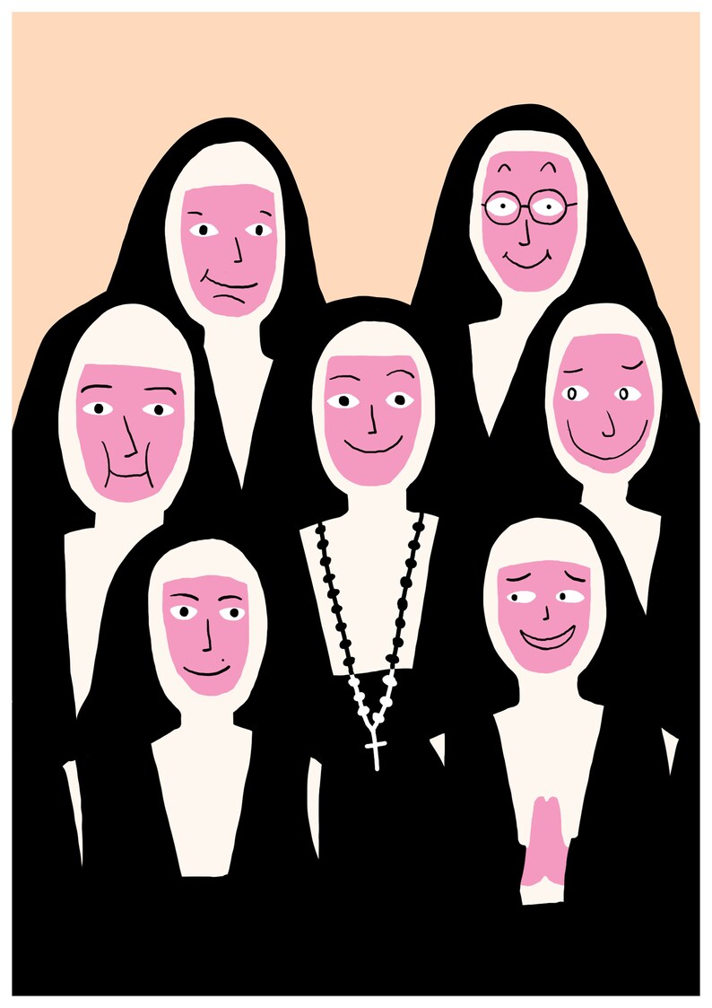 Nuns Poster Faces Friendly A3 Print Nun Religious Wall Art Print, Funny ...