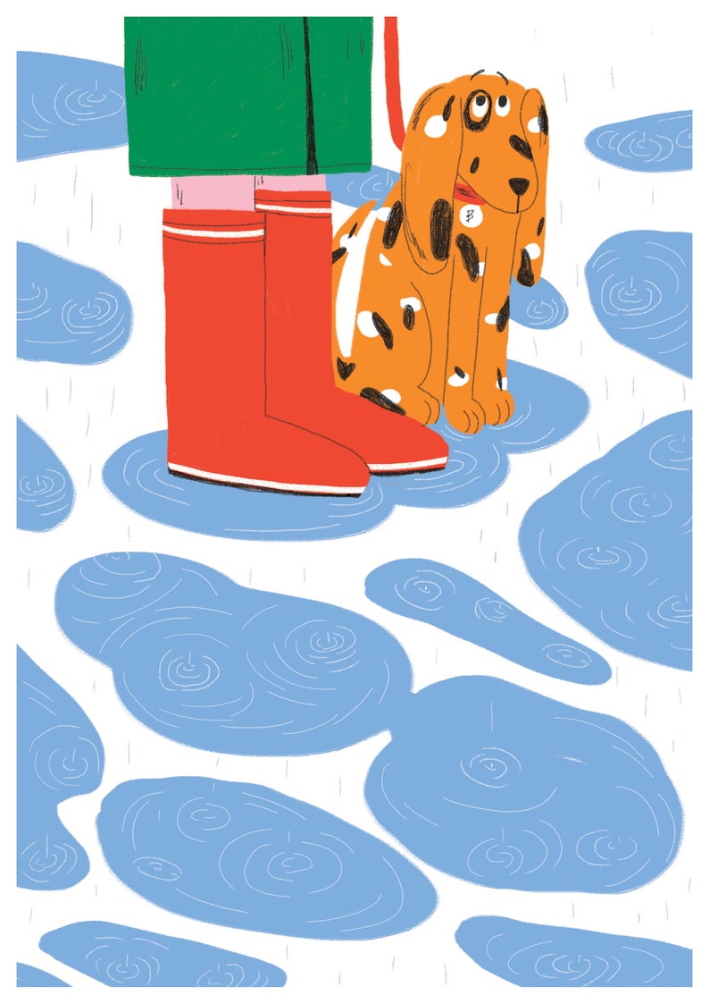 Dog Wall Art, Rain Dog Walk Poster, Dog Print, Kids Poster Wall Art ...