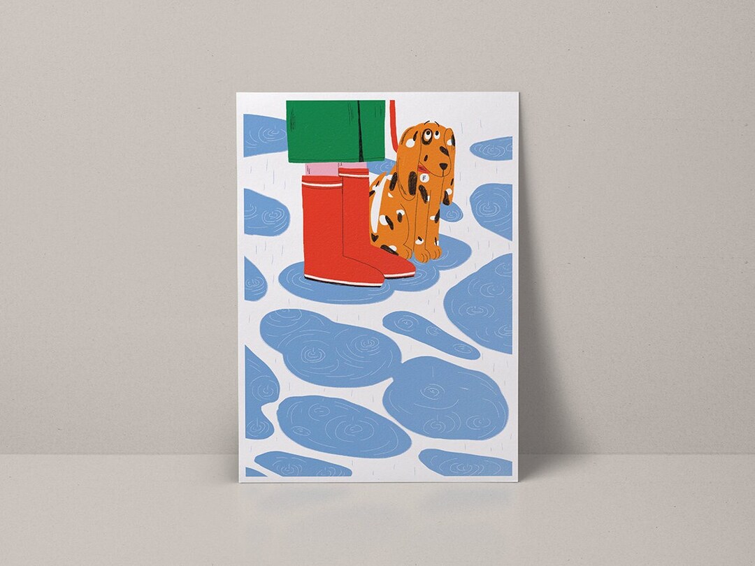 Dog Wall Art, Rain Dog Walk Poster, Dog Print, Kids Poster Wall Art ...
