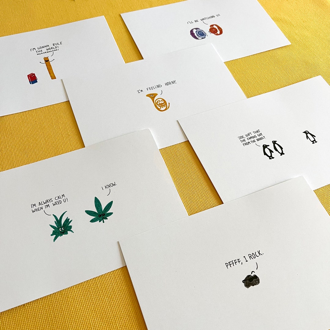 6 Funny Puns Postcards, Jokes Card Pack, Funny Gifts, Illustrated Gift ...