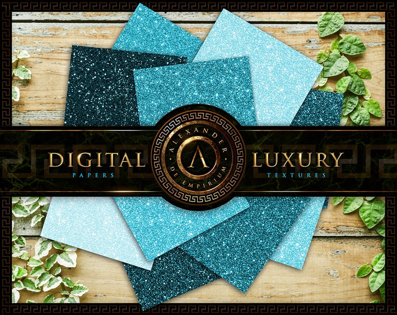 Aqua Glitter Digital Papers, Glitter Digital Paper Pack, Digital ...