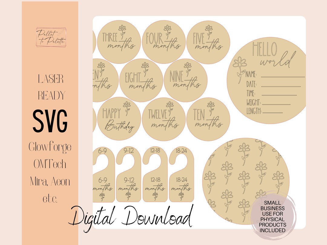 Baby Flower SVG Bundle: Milestone Discs, Closet Dividers (digital ...